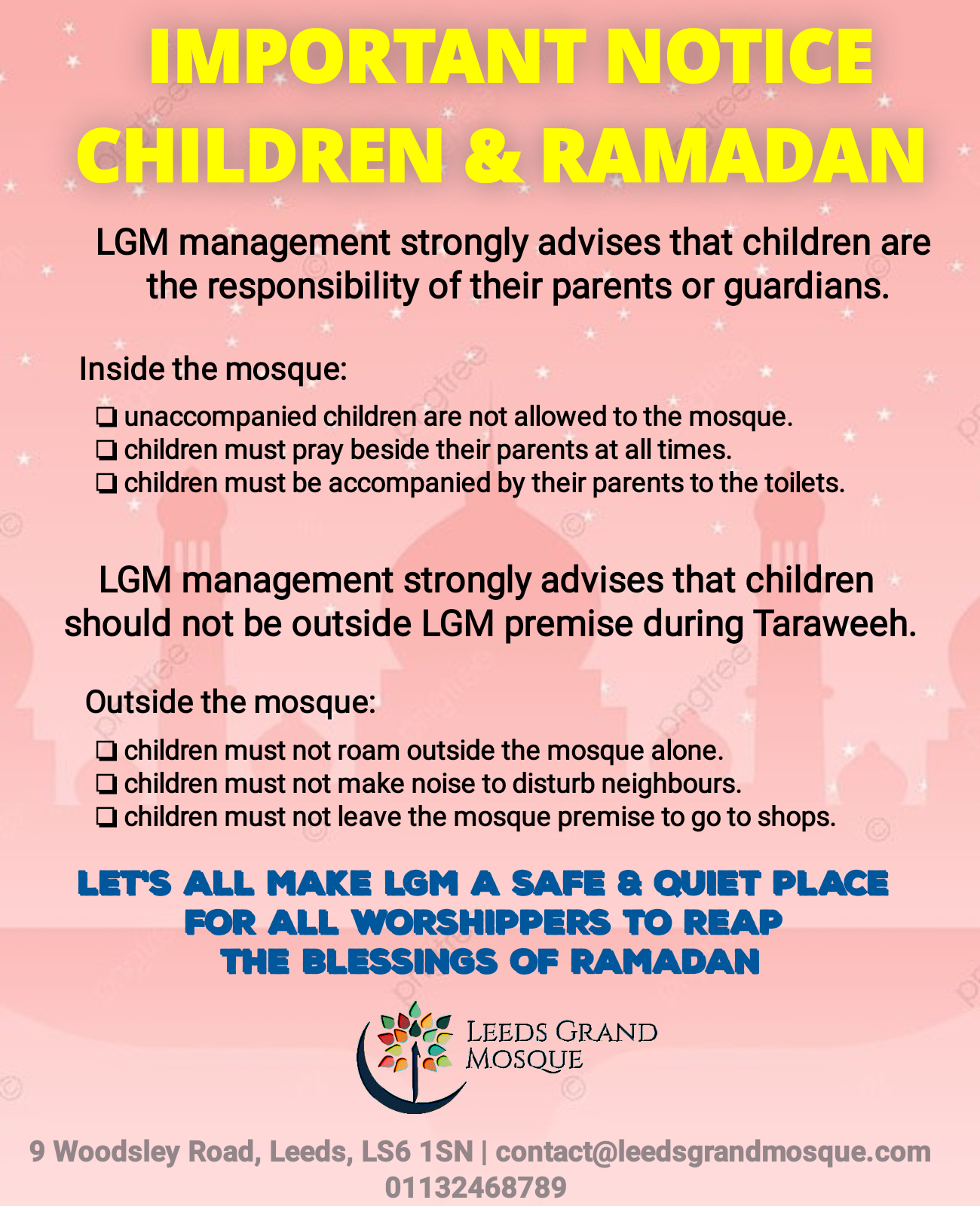 LGM Ramadan Safety Procedures and Children sa| Leeds Grand Mosque